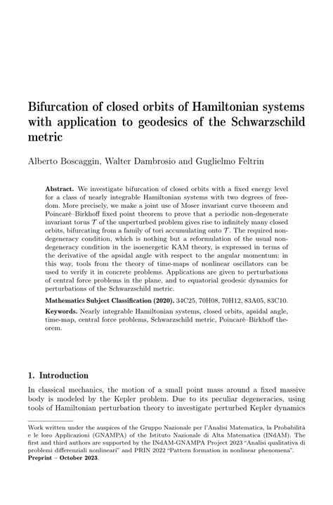 Pdf Bifurcation Of Closed Orbits Of Hamiltonian Systems With
