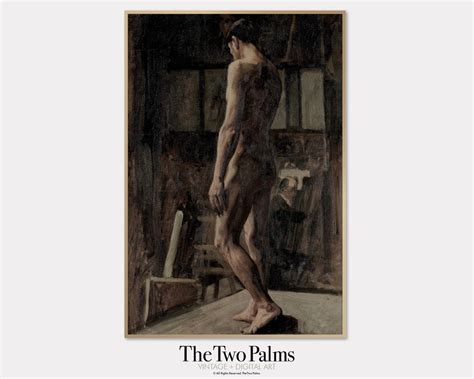 Vintage Nude Male Portrait Dark Wall Art Print Printable Digital