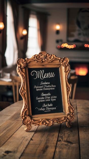 Menu Frame Standing On Wood Table Premium Ai Generated Image Menu Frame Standing On Wood Table Premium Ai Generated Image