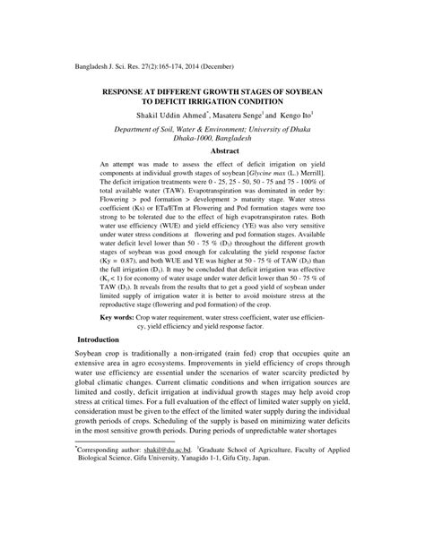 Pdf Response At Different Growth Stages Of Soybean To Deficit