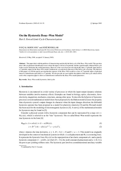 Pdf On The Hysteretic Bouc Wen Model