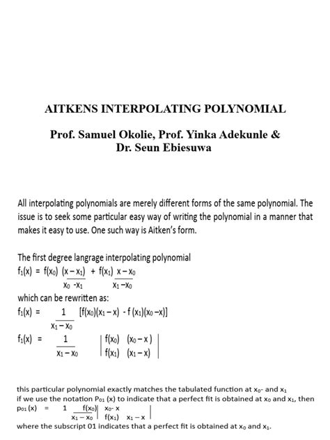Aitkens Interpolating Polynomial Pdf Interpolation Polynomial