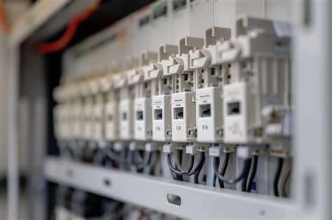 row of circuit breakers in an electric box premium ai generated image