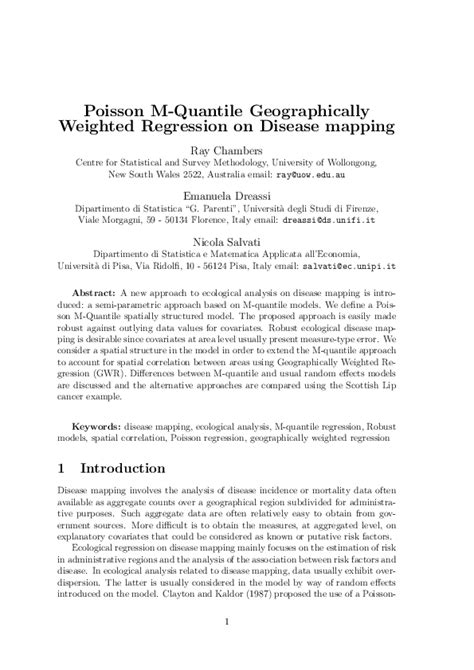 Pdf Poisson M Quantile Geographically Weighted Regression On Disease