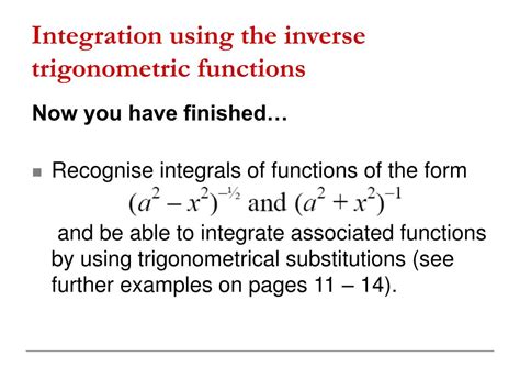 PPT FP2 MEI Calculus 2 Integration Using The Inverse Trigonometric Functions PowerPoint