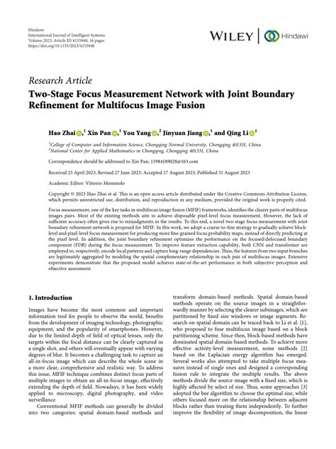Pdf Two Stage Focus Measurement Network With Joint Boundary