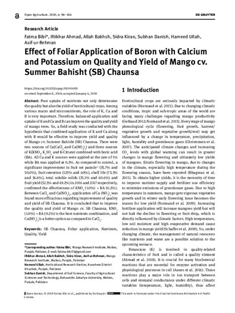 Pdf Effect Of Foliar Application Of Boron With Calcium And Potassium