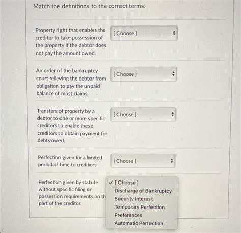 Solved Match The Definitions To The Correct Terms Choose