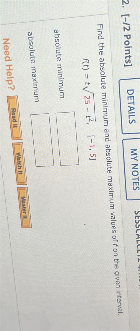 solved [ 2 ﻿points]find the absolute minimum and absolute