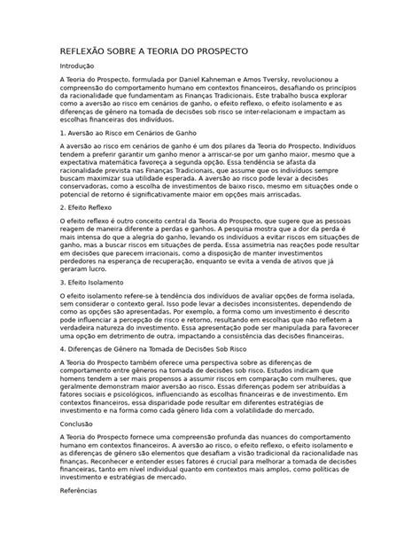 Reflexão Exaustiva Sobre A Teoria Do Prospecto Pdf