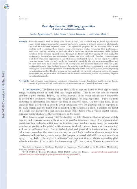 Pdf Best Algorithms For Hdr Image Generation A Study Of Performance