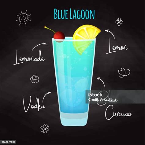 알코올 칵테일 블루 라군을 위한 간단한 레시피 칠판에 분필을 그립니다 그리기에 대한 스톡 벡터 아트 및 기타 이미지 그리기 낙서 드로잉 달콤한 음식 Istock