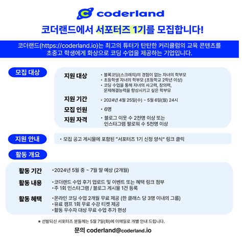 온라인 코딩 화상 수업 코더랜드 서포터즈 1기 모집 공모전 대외활동 링커리어