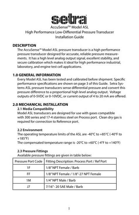 pdf accusensetm model asl high performance low · pdf filehigh performance low differential