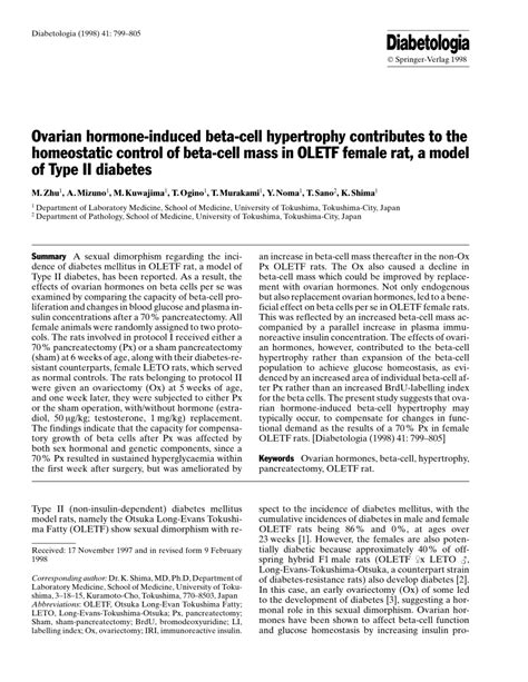Pdf Ovarian Hormone Induced Beta Cell Hypertrophy Contributes To The Homeostatic Control Of