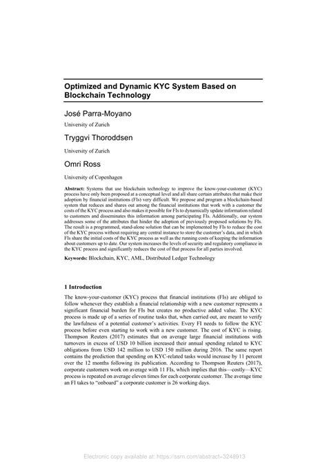 Pdf Optimized And Dynamic Kyc System Based On Blockchain Technology