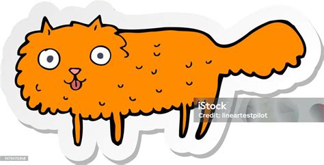 Ilustración De Pegatina De Un Gato Peludo De Dibujos Animados Y Más