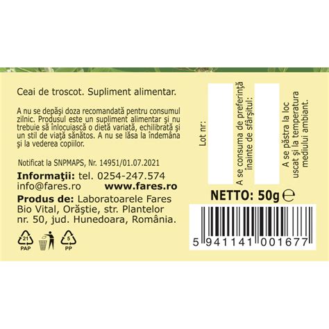 Ceai Troscot Iarba U 99 50 G Fares Farmacia Tei Online