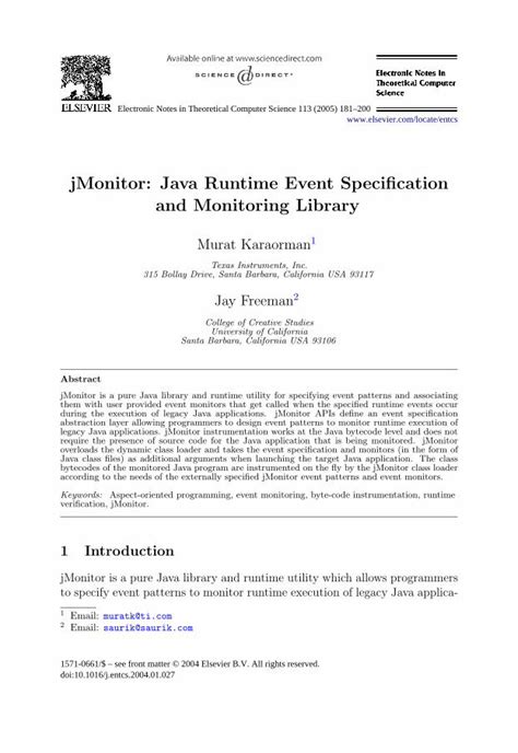 Pdf Jmonitor Java Runtime Event Specification And Monitoring Library
