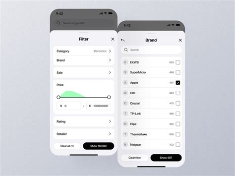filters mobile app ui