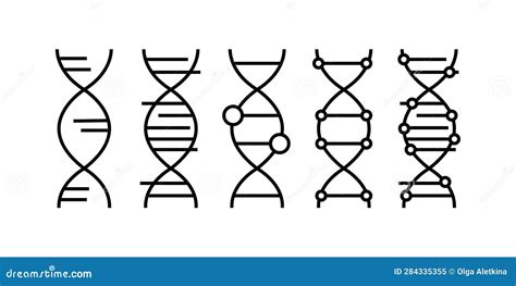 Black Linear Dna Icons Set Concept Of Genetic Engineering Study Of