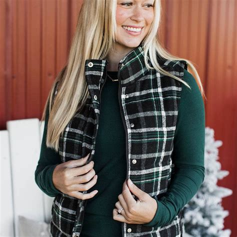 For You Always Plaid Puffer Vest Black And Green The Pulse Boutique