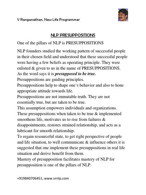 nlp presuppositions neuro linguistic programming mind