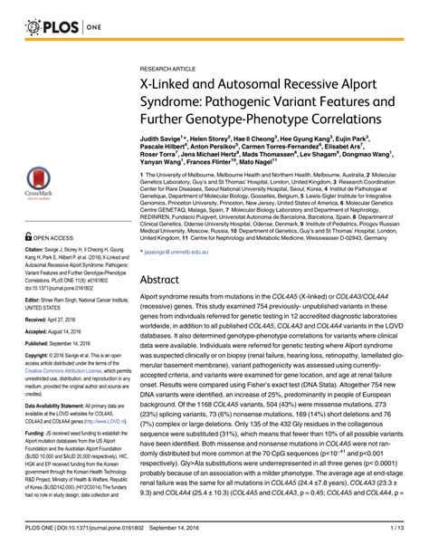 Pdf X Linked And Autosomal Recessive Alport Syndrome Pathogenic Variant Features And Further