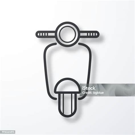 스쿠터 오토바이 정면도 흰색 배경에 그림자가 있는 선 아이콘 배달에 대한 스톡 벡터 아트 및 기타 이미지 배달 오토바이 3차원 형태 Istock