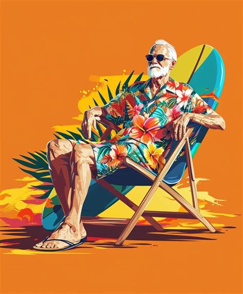 Premium Photo Illustration Of An Old Man Sitting On A Beach Chair