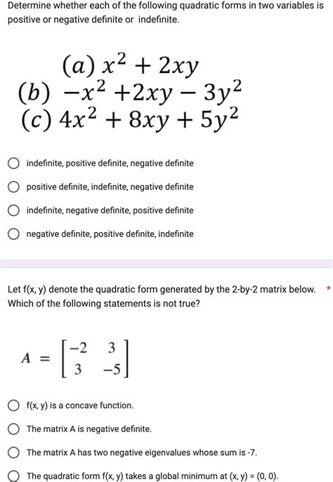 Solved Determine Whether Each Of The Following Quadratic