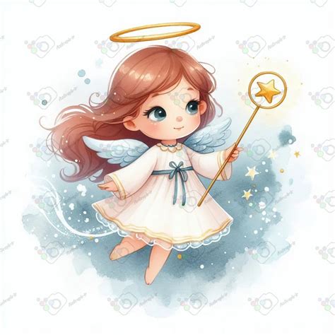 بک گراند کودکانه فرشته کوچولو با چوب جادویی در آسمان کد 42083 عکس گراف