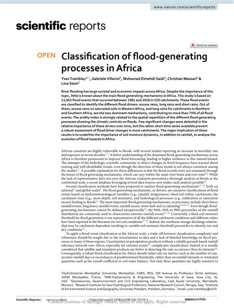 PDF Classification Of Flood Generating Processes In Africa