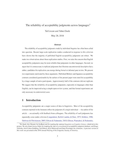 Pdf The Reliability Of Acceptability Judgments Across