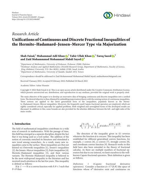 Pdf Unifications Of Continuous And Discrete Fractional Inequalities Of The Hermite Hadamard