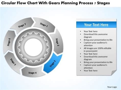 Flow Chart With Gears Planning Process 7 Stages Business PowerPoint Slides