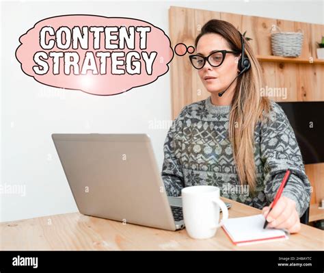 Text Sign Showing Content Strategy Business Concept Create Marketing Plan Using Good Photos And