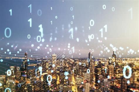 Premium Photo Abstract Virtual Binary Code Hologram On Chicago Cityscape Background Ai And