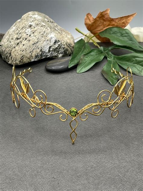 Peridot Wedding Tiara Sterling Silver 24k Gold Elvish Headpiece