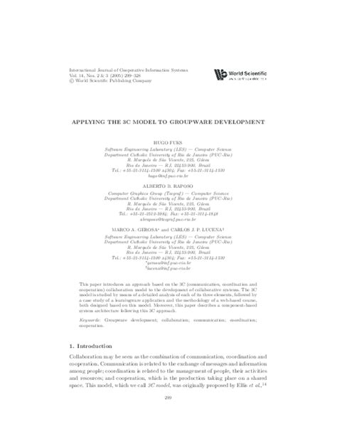 Pdf Applying The 3c Model To Groupware Development
