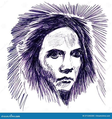 Abstract Young Woman Portrait Closeup Hand Drawn Sketch With Ballpoint Pen On Paper Texture