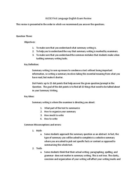 Igcse First Language English Exam Review Key Pdf Understanding Phrase