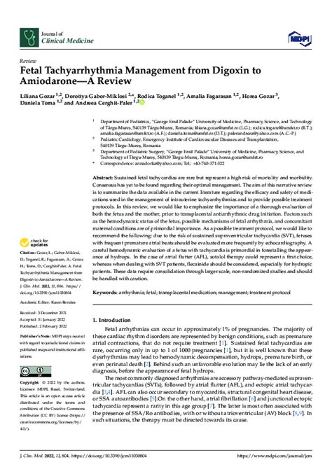 Fetal Tachyarrhythmia Management From Digoxin To Amiodarone—a Review
