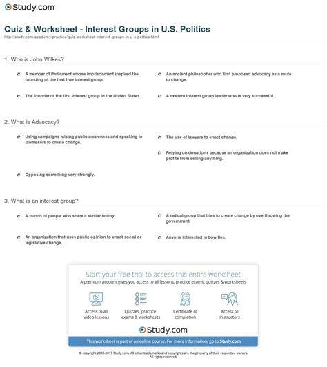 Interest Groups Worksheet Answer Key — Db