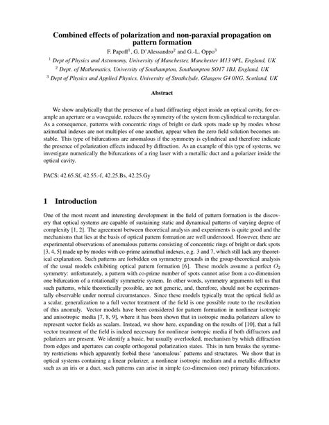 Pdf Combined Effects Of Polarization And Nonparaxial Propagation On Pattern Formation