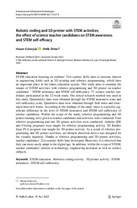 pdf robotic coding and 3d printer with stem activities the effect of