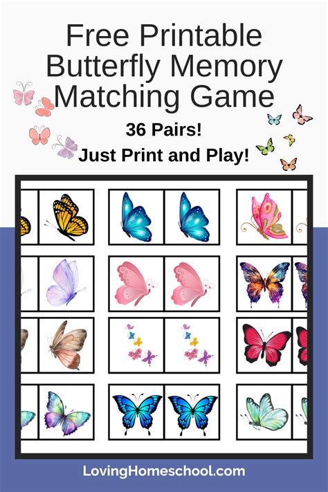 Free Printable Butterfly Memory Matching Game