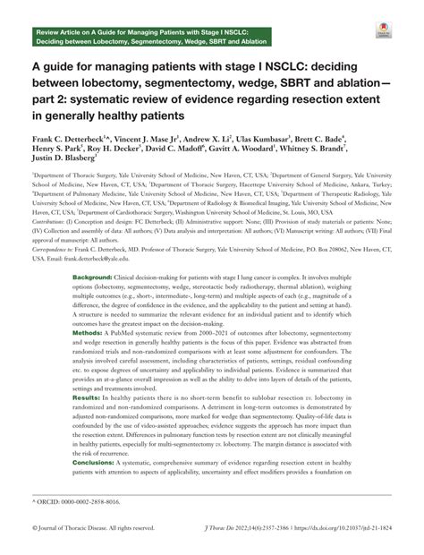 Pdf A Guide For Managing Patients With Stage I Nsclc Deciding Between Lobectomy