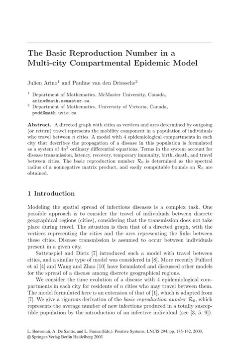 Pdf The Basic Reproduction Number In A Multi City Compartmental