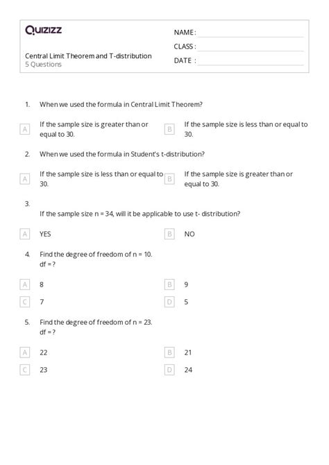 50 central limit theorem worksheets on quizizz free and printable